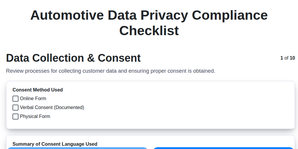 Automotive Data Privacy Compliance Checklist | Automotive Templates ...