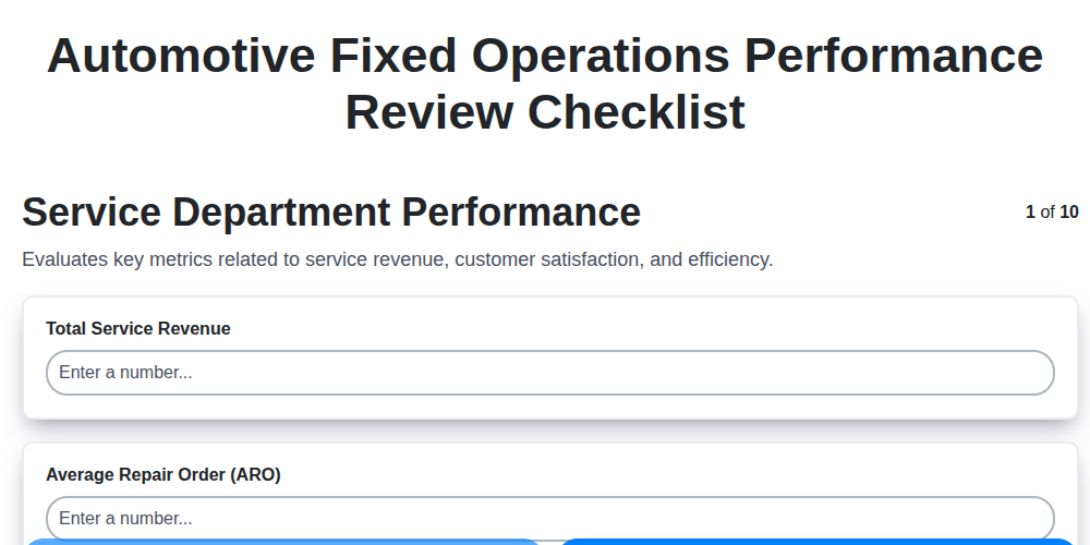 Automotive Fixed Operations Performance Review Checklist | Automotive ...
