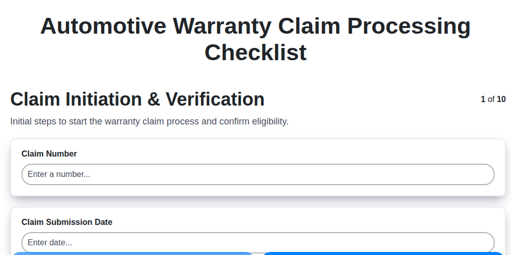 Automotive Warranty Claim Processing Checklist | Automotive Templates ...